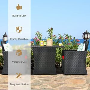 FEER 3PCS Patio Rattan Furniture Set Cushioned Sofa Armrest Garden Deck Red Suitable for Patio, Porch, Garden and Balcony, Etc