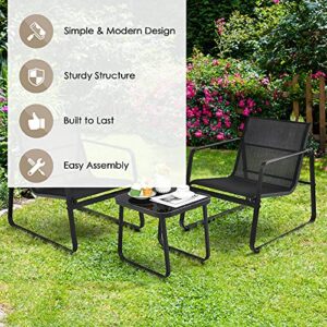 Tangkula 3 Pieces Outdoor Conversation Set, Patiojoy All-Weather Patio Furniture Set with Breathable Fabric and Steel Frame, Bistro Chat Set for Porch, Garden, Backyard (Black)