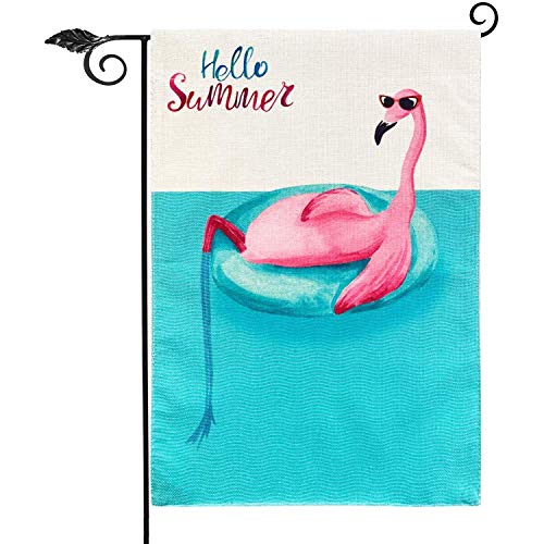 Hello Summer Flamingo Garden Flag Vertical Double Sided 12.5 x 18 Inch Welcome Summer Flag Yard Lawn Porch Patio Outdoor Decoration