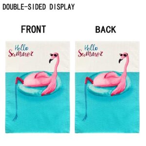 Hello Summer Flamingo Garden Flag Vertical Double Sided 12.5 x 18 Inch Welcome Summer Flag Yard Lawn Porch Patio Outdoor Decoration