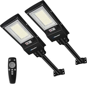 handar solar street light, 2pcs 300w outdoor solar security flood light, 10000lm 492 led 3 modes stay-on, timer or motion sensor with remote control for yard, garden, street