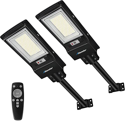 HANDAR Solar Street Light, 2pcs 300W Outdoor Solar Security Flood Light, 10000LM 492 LED 3 Modes Stay-on, Timer or Motion Sensor with Remote Control for Yard, Garden, Street