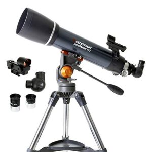 celestron – astromaster 102az refractor telescope – refractor telescope for beginners – fully-coated glass optics – adjustable-height tripod – bonus astronomy software package