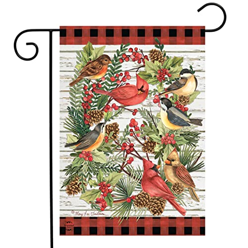 Briarwood Lane Winter Bird Wreath Garden Flag Cardinals Rustic Berries 12.5" x 18"