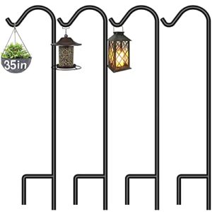 beau jardin 4 pack shepherd hook 37 inch 2/5 inch thick premium heavy duty rust resistant shepards garden outdoor hanging plants hanger light lanterns mason jar wind chimes wedding black bg17401