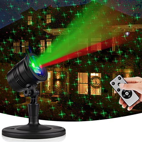 Christmas Decorative Laser Lights Projector Outdoors Decor Waterproof LED Red and Green Stars Twinkle for Xmas Home House Yard Garden Patio Wall Indoor Wireless Remote