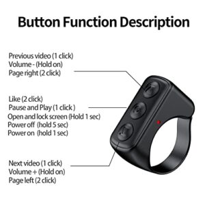 SOFAMIRI TIK Tok Bluetooth Remote Control Page Turner TikTok Kindle App Remote Scrolling Ring clicker for iPhone iPad Camera Remote Shutter Selfie Button (Black)