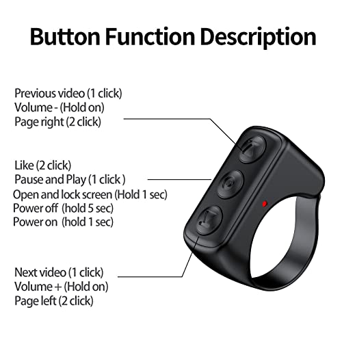 SOFAMIRI TIK Tok Bluetooth Remote Control Page Turner TikTok Kindle App Remote Scrolling Ring clicker for iPhone iPad Camera Remote Shutter Selfie Button (Black)