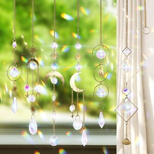 6pcs crystals suncatcher, hanging sun catchers with chain pendant ornament, colorful crystals suncatchers prisms for window home office wedding party garden decoration