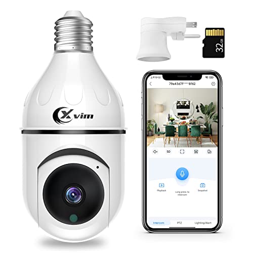 XVIM Wireless Camera, 3MP Light Bulb Security Camera with 32G SD Card, 360° Surveillance Camera Night Vision Motion Detection Remote Access