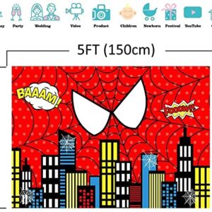 Red Spider Web Photography Backdrop Baby Shower Photo Booth Studio Props Supplies Super Heros Cityscape Photo Background Vinyl 5x3ft Children Boys 1st Birthday Party Banner Decorations Dessert Table