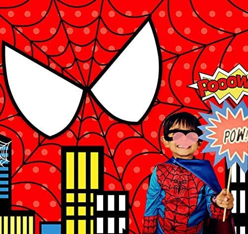 Red Spider Web Photography Backdrop Baby Shower Photo Booth Studio Props Supplies Super Heros Cityscape Photo Background Vinyl 5x3ft Children Boys 1st Birthday Party Banner Decorations Dessert Table