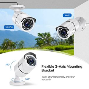 ZOSI 2.0MP 1080p Security Camera 4-in-1 TVI/CVI/AHD/CVBS Surveillance Bullet Camera Indoor Outdoor,120ft Night Vision,Aluminum Metal Housing,Work for 960H,720P,1080P,5MP,4K analog CCTV DVR(White)