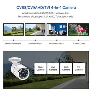 ZOSI 2.0MP 1080p Security Camera 4-in-1 TVI/CVI/AHD/CVBS Surveillance Bullet Camera Indoor Outdoor,120ft Night Vision,Aluminum Metal Housing,Work for 960H,720P,1080P,5MP,4K analog CCTV DVR(White)