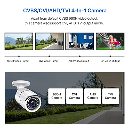 ZOSI 2.0MP 1080p Security Camera 4-in-1 TVI/CVI/AHD/CVBS Surveillance Bullet Camera Indoor Outdoor,120ft Night Vision,Aluminum Metal Housing,Work for 960H,720P,1080P,5MP,4K analog CCTV DVR(White)