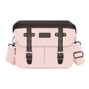 mosiso camera case crossbody shoulder messenger bag, dslr/slr/mirrorless photography vintage pu leather flap gadget bag with rain cover compatible with canon/nikon/sony camera and lens, pink