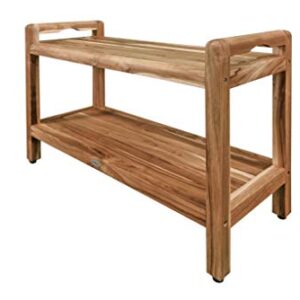 EcoDecors EarthyTeak Shower Bench Eleganto Wooden seat Garden Bench with LiftAide Arms 35" Long Natural Teak Patio Bench Wood Shower Bench for Indoor and Outdoor Use