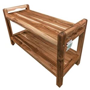 EcoDecors EarthyTeak Shower Bench Eleganto Wooden seat Garden Bench with LiftAide Arms 35" Long Natural Teak Patio Bench Wood Shower Bench for Indoor and Outdoor Use