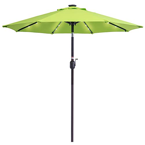 Sundale Outdoor 7 ft Solar-Powered 24 LED Lighted Patio Umbrella Table Market Umbrella with Crank & Push Button Tilt for Garden, Deck, Backyard, Pool, 8 Steel Ribs, Polyester Canopy (Apple Green)