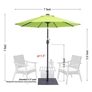 Sundale Outdoor 7 ft Solar-Powered 24 LED Lighted Patio Umbrella Table Market Umbrella with Crank & Push Button Tilt for Garden, Deck, Backyard, Pool, 8 Steel Ribs, Polyester Canopy (Apple Green)