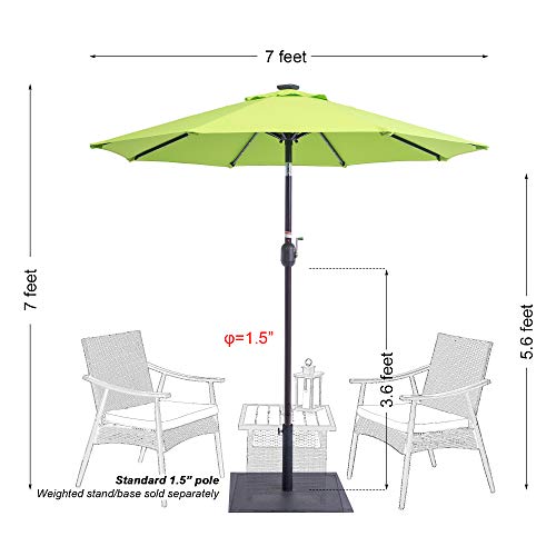 Sundale Outdoor 7 ft Solar-Powered 24 LED Lighted Patio Umbrella Table Market Umbrella with Crank & Push Button Tilt for Garden, Deck, Backyard, Pool, 8 Steel Ribs, Polyester Canopy (Apple Green)