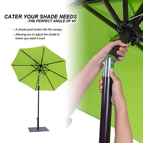 Sundale Outdoor 7 ft Solar-Powered 24 LED Lighted Patio Umbrella Table Market Umbrella with Crank & Push Button Tilt for Garden, Deck, Backyard, Pool, 8 Steel Ribs, Polyester Canopy (Apple Green)