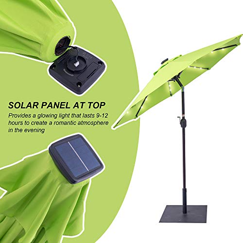 Sundale Outdoor 7 ft Solar-Powered 24 LED Lighted Patio Umbrella Table Market Umbrella with Crank & Push Button Tilt for Garden, Deck, Backyard, Pool, 8 Steel Ribs, Polyester Canopy (Apple Green)