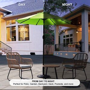 Sundale Outdoor 7 ft Solar-Powered 24 LED Lighted Patio Umbrella Table Market Umbrella with Crank & Push Button Tilt for Garden, Deck, Backyard, Pool, 8 Steel Ribs, Polyester Canopy (Apple Green)