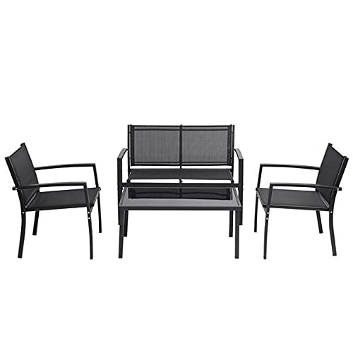 Acquire 4 Pieces Patio Furniture Set Outdoor Garden Patio Conversation Sets Poolside Lawn Chairs with Glass Coffee Table Porch Furniture