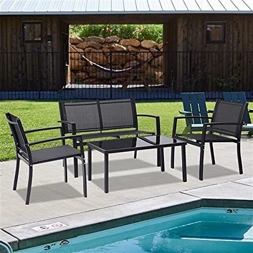 Acquire 4 Pieces Patio Furniture Set Outdoor Garden Patio Conversation Sets Poolside Lawn Chairs with Glass Coffee Table Porch Furniture