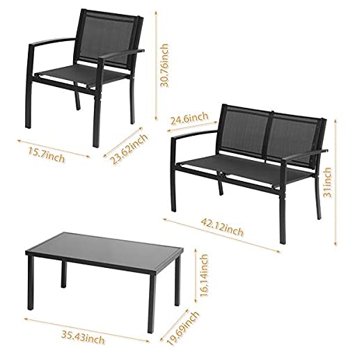 Acquire 4 Pieces Patio Furniture Set Outdoor Garden Patio Conversation Sets Poolside Lawn Chairs with Glass Coffee Table Porch Furniture