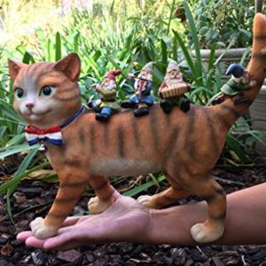 GlitZGlam Patrick The Patriotic Miniature Cat and The Happy Gnomes - A Fairy Garden Gnome Figurine