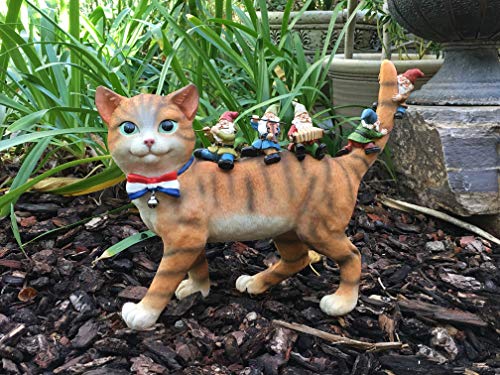 GlitZGlam Patrick The Patriotic Miniature Cat and The Happy Gnomes - A Fairy Garden Gnome Figurine