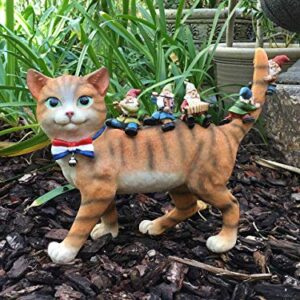 GlitZGlam Patrick The Patriotic Miniature Cat and The Happy Gnomes - A Fairy Garden Gnome Figurine