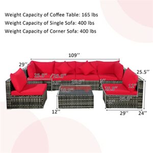 Acquire 7PCS Patio Rattan Furniture Set Sectional Sofa Garden Red Cushion Outdoor Patio Furniture Set