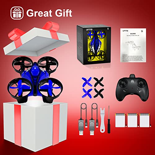 UNTEI 2 In 1 Mini Drone for Kids Remote Control Drone with Land Mode or Fly Mode, LED Lights,Auto Hovering, 3D Flip,Headless Mode and 3 Batteries,Toys Gifts for Boys Girls (Blue)