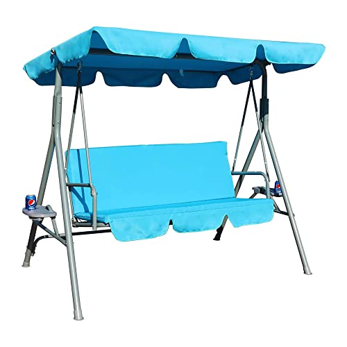 GOLDSUN Durable Outdoor Patio Swing Chair with Side Table Weather Resistant Canopy Swing Bench with Cushion,Suitable for Garden, Poolside, Balcony, Backyard-Blue