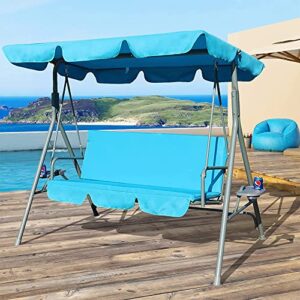 GOLDSUN Durable Outdoor Patio Swing Chair with Side Table Weather Resistant Canopy Swing Bench with Cushion,Suitable for Garden, Poolside, Balcony, Backyard-Blue