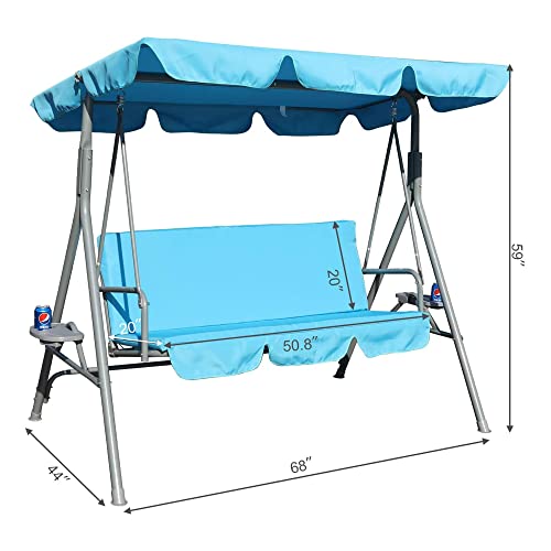 GOLDSUN Durable Outdoor Patio Swing Chair with Side Table Weather Resistant Canopy Swing Bench with Cushion,Suitable for Garden, Poolside, Balcony, Backyard-Blue