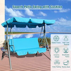 GOLDSUN Durable Outdoor Patio Swing Chair with Side Table Weather Resistant Canopy Swing Bench with Cushion,Suitable for Garden, Poolside, Balcony, Backyard-Blue