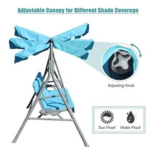 GOLDSUN Durable Outdoor Patio Swing Chair with Side Table Weather Resistant Canopy Swing Bench with Cushion,Suitable for Garden, Poolside, Balcony, Backyard-Blue