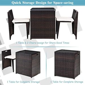 Acquire 3PCS Outdoor Patio Rattan Furniture Set Space Saving Garden Deck W/Cushion Weather-Resistant Rattan is Suitable for Outdoor