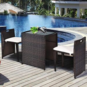 Acquire 3PCS Outdoor Patio Rattan Furniture Set Space Saving Garden Deck W/Cushion Weather-Resistant Rattan is Suitable for Outdoor