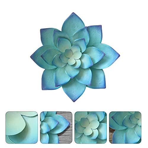 DOITOOL Metal Flower Wall Art Iron Succulent Sculpture Floral Hanging Art Decoration for Indoor Outdoor Home Garden Patio Bedroom Living Room Blue