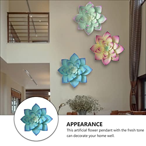 DOITOOL Metal Flower Wall Art Iron Succulent Sculpture Floral Hanging Art Decoration for Indoor Outdoor Home Garden Patio Bedroom Living Room Blue