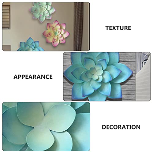 DOITOOL Metal Flower Wall Art Iron Succulent Sculpture Floral Hanging Art Decoration for Indoor Outdoor Home Garden Patio Bedroom Living Room Blue