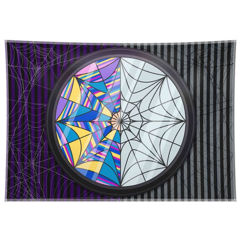 Yriujul 68x45inch Fabric Spider Web Window Gothic Backdrop Wednesday Horror Theme Birthday Photography Background Kids Party Decorations Stripe Photo Banner Props