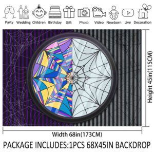 Yriujul 68x45inch Fabric Spider Web Window Gothic Backdrop Wednesday Horror Theme Birthday Photography Background Kids Party Decorations Stripe Photo Banner Props