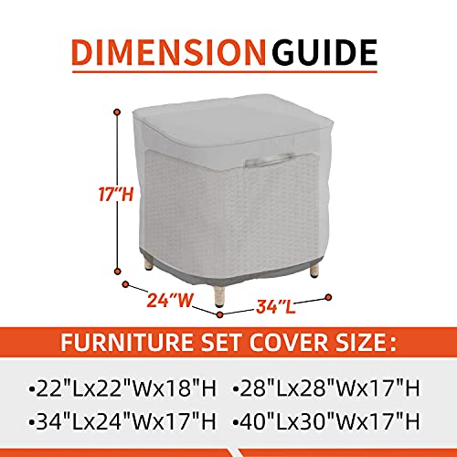 NARELECT Patio Ottoman Cover, 34" x24" x17" Waterproof Heavy Duty Durable Patio Furniture Covers, Outdoor Ottoman Cover Square Table Cover, Gray