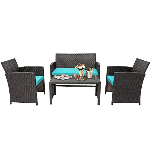 Acquire 4PCS Patio Rattan Furniture Set Cushioned Chair Sofa Table Suitable for Patio, Porch, Garden and Balcony, etc (Color : B)